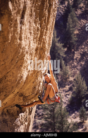 Man climbing a rock, Smith Rock, Oregon, USA Stock Photo - Alamy