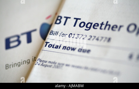 BT itemised telephone bill invoice showing details of call duration and ...
