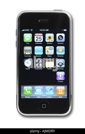 Apple iPhone 4 cut out on white background with reflection and clipping ...