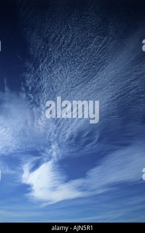 High thin clouds (cirrus and cirrostratus) and crescent moon Stock ...