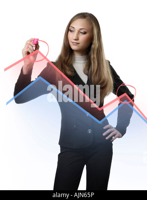 stock exchange statistics drawing in note pad and business elements on ...