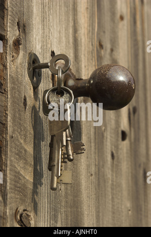 Door handle and keyhole with bunch of keys Stock Photo - Alamy