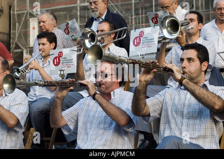 Musicians in sardana (traditional catalan dance) street spectacle ...