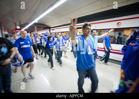 Getafe CF fans going to the Santiago Bernabeu stadium Stock Photo - Alamy