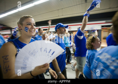 Getafe CF fans going to the Santiago Bernabeu stadium Stock Photo - Alamy