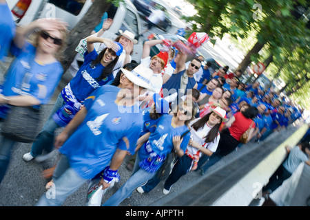Getafe CF fans going to the Santiago Bernabeu stadium Stock Photo - Alamy