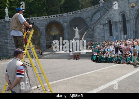 Taking group photo of pilgrims/ scouts in front of of basilica of the ...