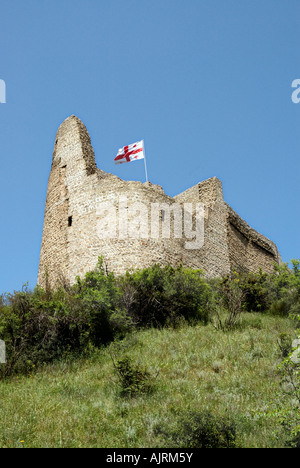 Flying flag of Georgia and flag of Georgian Border Police. With Svan's ...