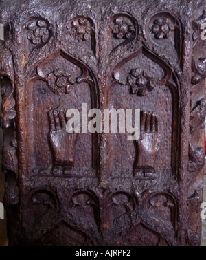 Medieval 1510 1530 pew ends inside St Nonna Church at Altarnun Cornwall ...