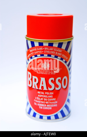 Tin of Brasso metal polish on a white background Stock Photo - Alamy