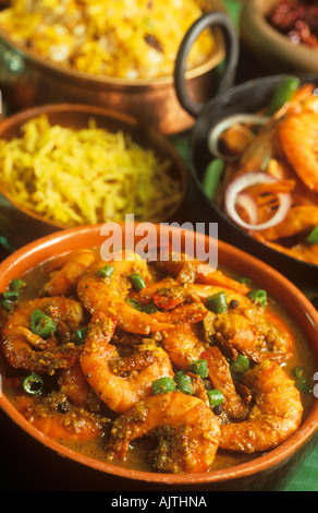 Traditional spicy Indian prawn Madras curry Rogan Josh with king prawns ...