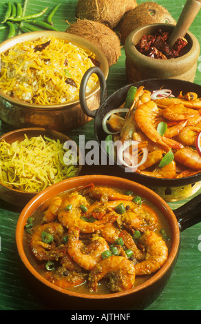 Traditional spicy Indian prawn Madras curry Rogan Josh with king prawns ...