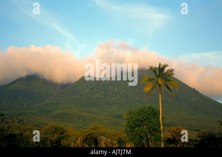 Mount Nevis peak, Caribbean, green volcano crater, clear day, blue sky ...