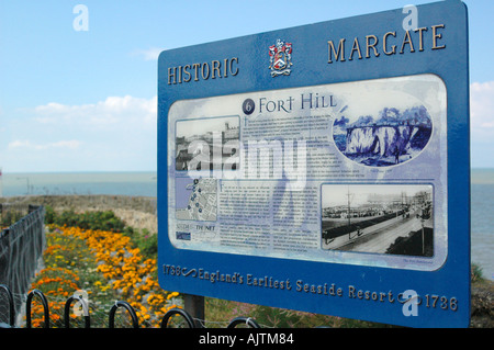 Historic Margate tourist information sign in flowered garden near the ...