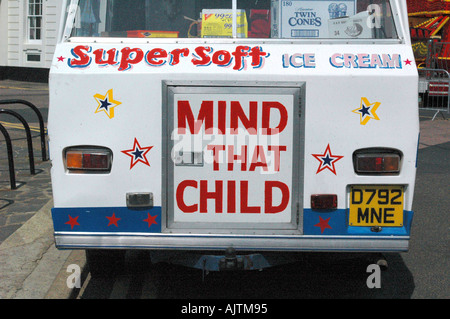 Mind That Child sign on back of ice cream van England UK Stock Photo ...