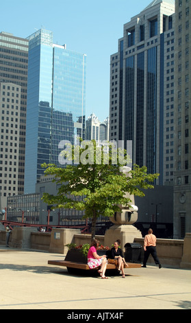 USA, Illinois, Chicago, the Riverside Walkway under Lake Shore bridge ...