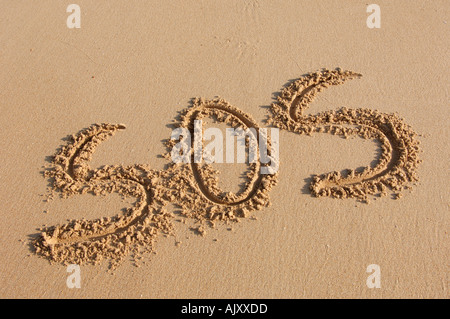 SOS message written on sand near sea Stock Photo - Alamy