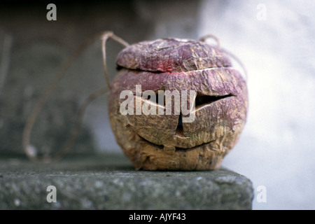 Halloween turnip or swede lantern Stock Photo - Alamy