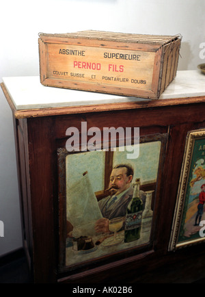 Absinthe display at the Museum of Absinthe in Pontarlier in the French ...