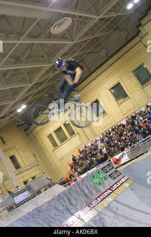 BMX ramp style competition with stunts half pipes wall rides jump ...