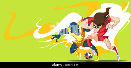 Two soccer players playing soccer and pushing each other Stock Photo ...