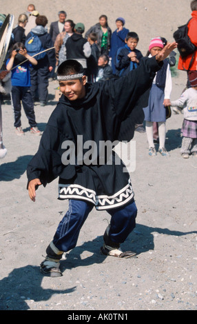 Chukchi Eskimo man dancing in traditional dress, Lorino village ...