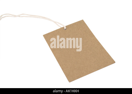 Blank brown paper price tag over light blue fabric background Stock ...