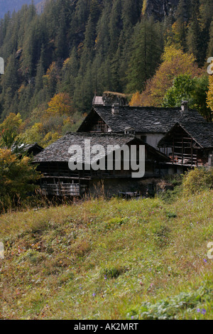 Typical Walser houses in Gressoney La Trinite, Valle D'Aosta, Italy ...