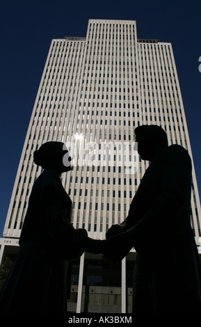 statue of Joseph and Emma Smith against LDS office tower Salt Lake City ...