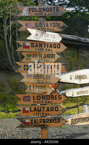 Country distance sign, showing the direction and distance to countries ...