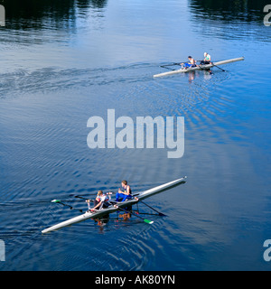 Rowing training on the Waikato River Stock Photo - Alamy