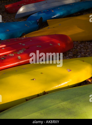 Hulls of kayaks and canoes covered with leaves Stock Photo - Alamy