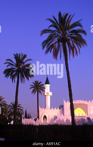 mosque marbella with palm trees dusk sunset andalucia spain costa del ...