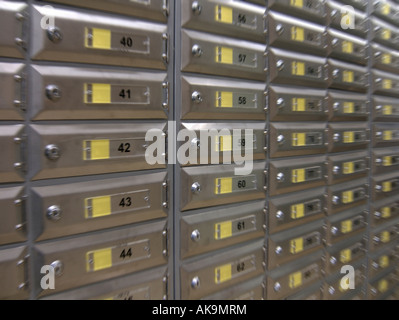 Yellow individual metal postal boxes in Mauritius Stock Photo - Alamy