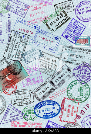 Immigration entry stamps on passport pages Stock Photo - Alamy