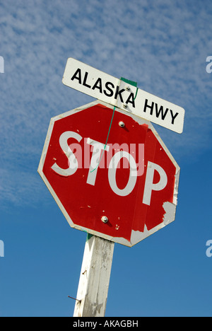 Stop sign on the Alaska Highway, Alaska, USA Stock Photo - Alamy