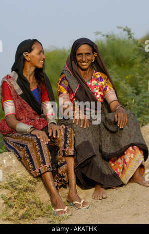 Rabari women wearing their everyday dress and jewellery. Gujarat. Rann ...
