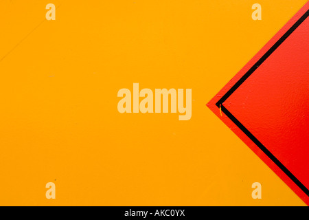 Bright red and yellow triangle warning road sign with exclamation Stock ...