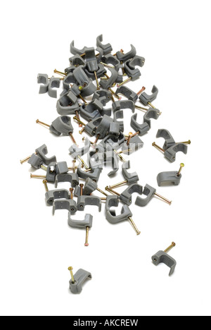 Grey electrical wiring cable clips Stock Photo - Alamy
