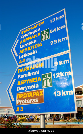 highway road sign for the Larnaka, Xylofagou, Lefkosia. Cyprus Stock ...