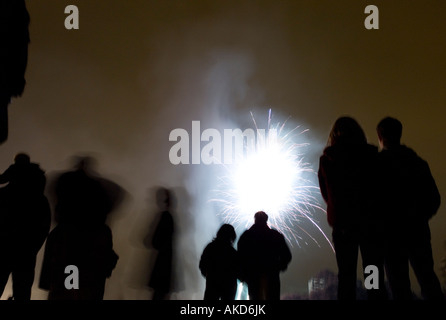 Crowd watch a firework display Stock Photo - Alamy