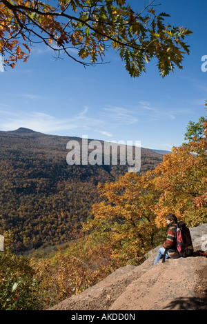 Woman hiking on the Escarpment Trail Catskill Mountains New York Stock ...