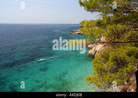 A spectacular sapphire bay near camping site in Jagodna village on Hvar ...