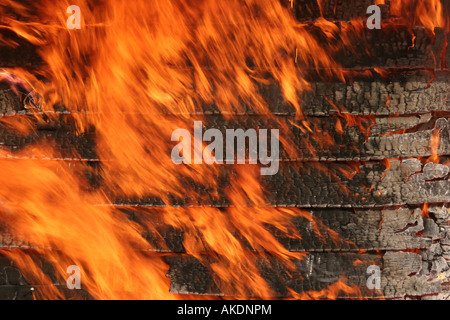 Wood Siding on the house on fire burning off the building Stock Photo ...