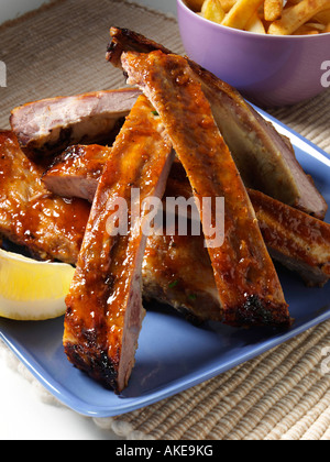 Close-up of spare ribs and chips Stock Photo - Alamy