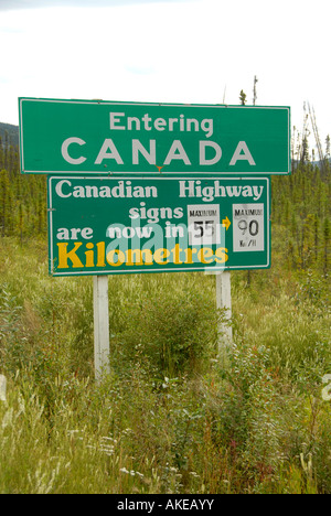 Welcome to Yukon Territory sign marker boundary YT Canada at border of ...