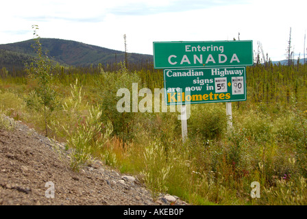 Welcome sign for entering Yukon territory in Canada Stock Photo - Alamy
