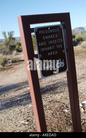Sign warning of dangerous snakes in Zaibaikal National Park beside Lake ...