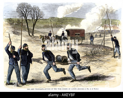 The Civil War. The Army telegraph - setting up the wire during the ...