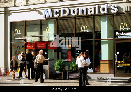 Riga, Latvia. Mcdonalds Restaurant Cafe In Old Building In Kalku Street ...